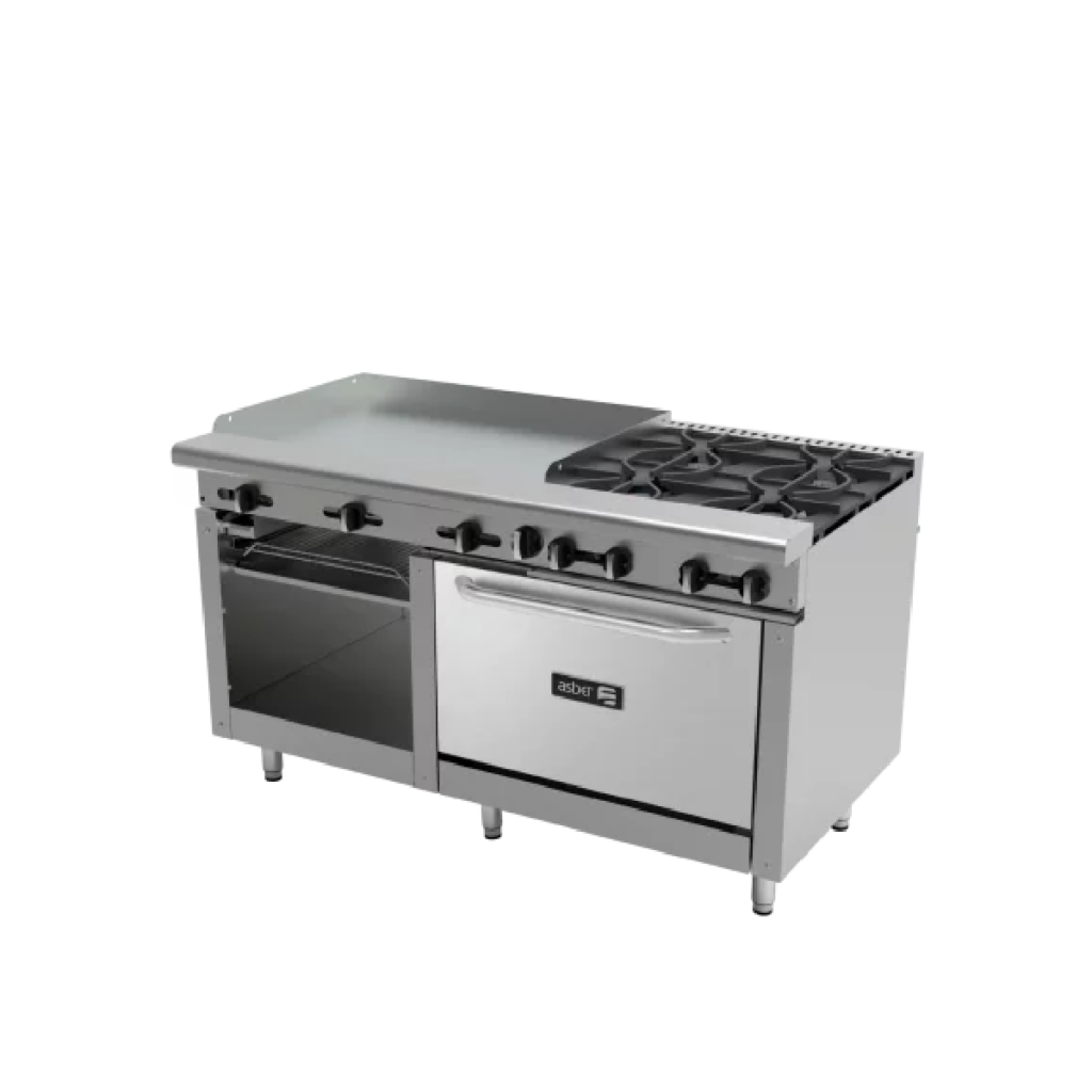 Asber AEMR-G36-B4-60-H Estufa Combinada Con Parrilla, Plancha Y Horno A ...