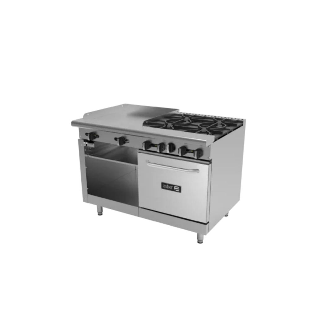 Asber AMR-48 Estufa Combinada Con Parrilla, Plancha Y Horno A Gas De 4 ...